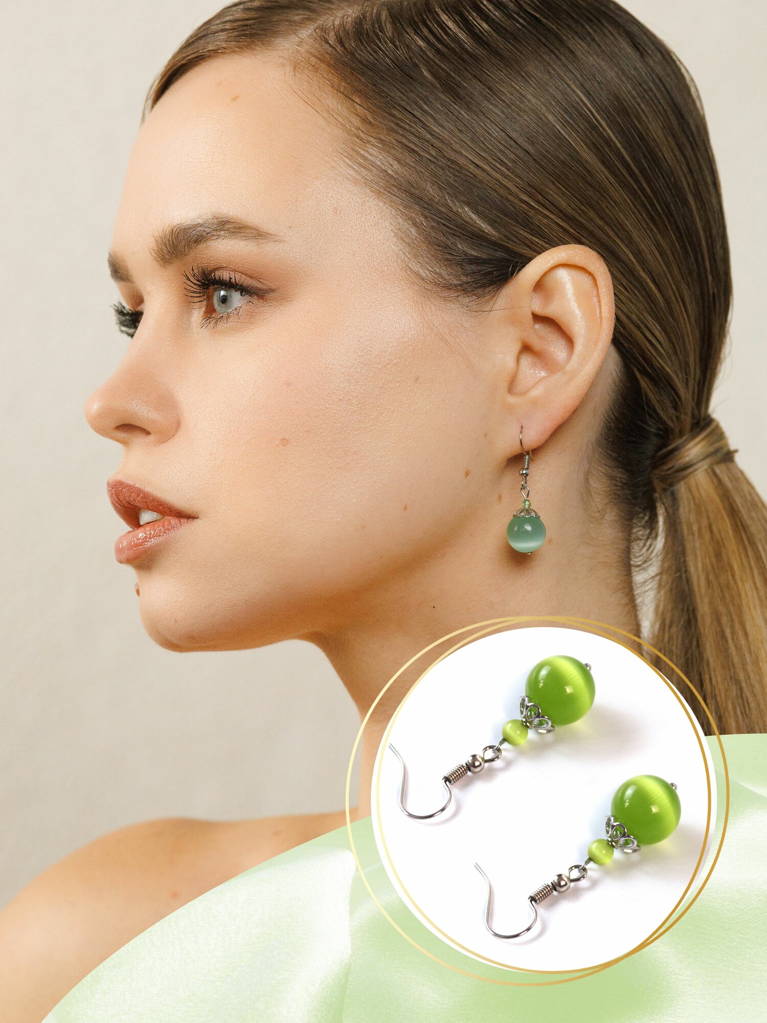 Серьги, кошачий глаз