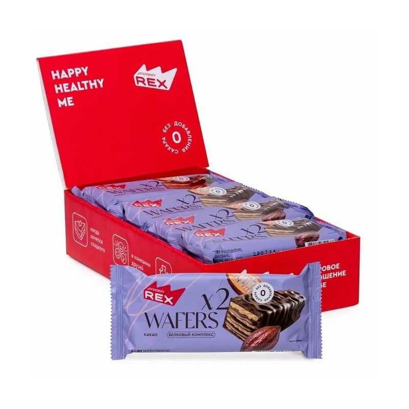Протеиновые вафли без сахара ProteinRex 50г.*12 шт. (Какао)