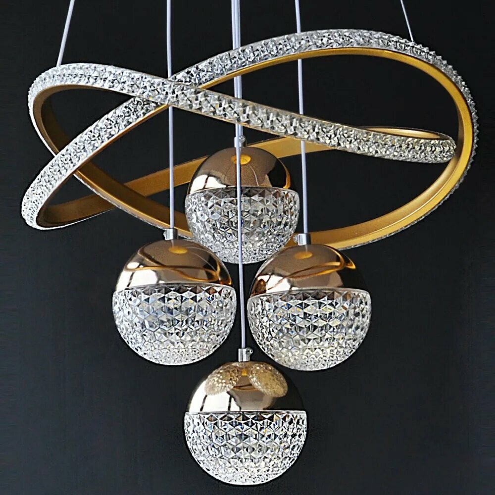 Люстра, светодиодная, золотая, светильник, плавное затемнение, дистанционное управление.40x40x100cm