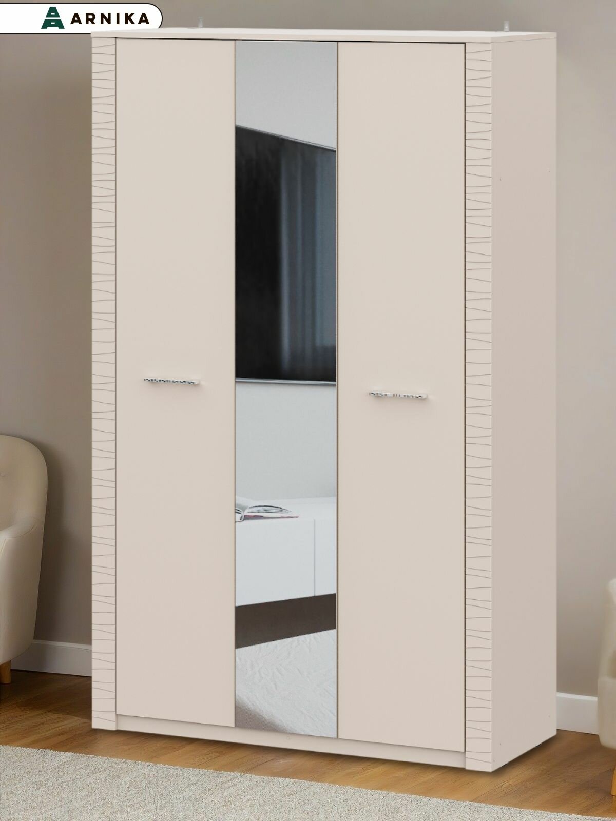 ARNIKA Шкаф распашной с зеркалом для одежды Калипсо, 130х52х210см, меланж