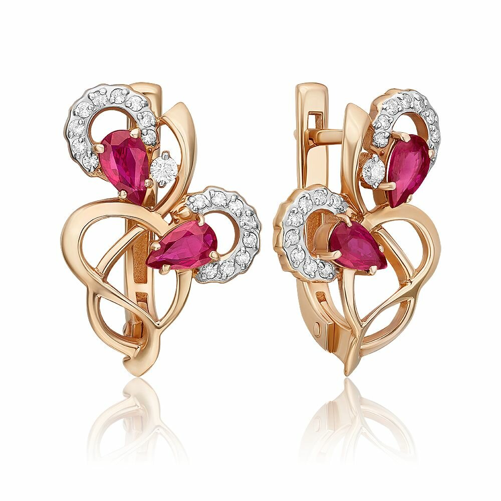 Серьги, красное золото, 585 проба, бриллиант, рубин