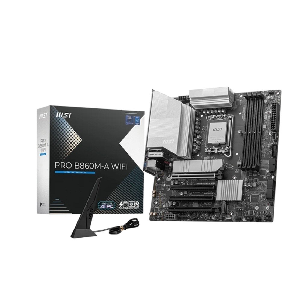 Материнская плата MSI PRO B860M-A WIFI Soc-1851 Intel B860 4xDDR5 mATX AC`97 8ch(7.1) 5Gigabit RAID+HDMI+DP
