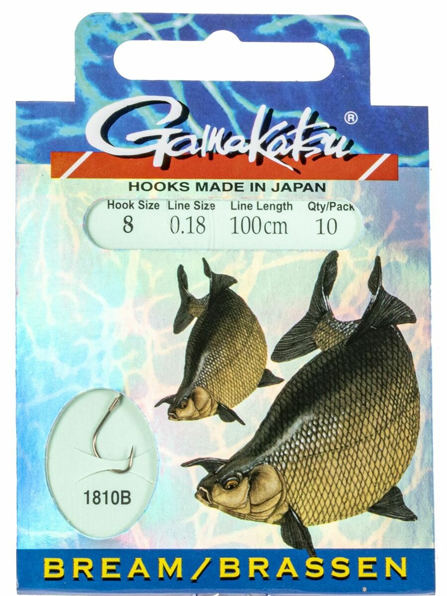 Крючки с поводком Gamakatsu Booklet BR. FEEDER 1810B размер 08/0, 18мм 100см (упк.10шт.)