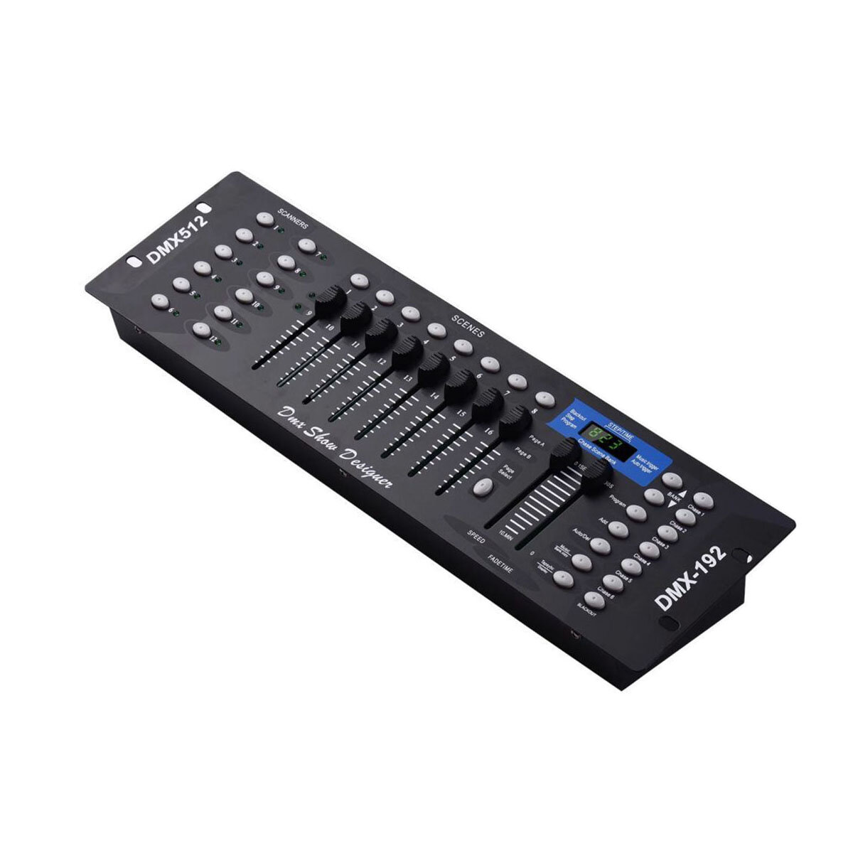 DMX Controller, DMX Console, 192CH DMX512 Console, с DMX кабелем сигнала длиной 2m/6.6 ft, Панель контроллера для редактирования программы работы сценического освещения, 192 каналов DMX, 8 программируемых сцен, 8 регулируемых потенциометров, Размер