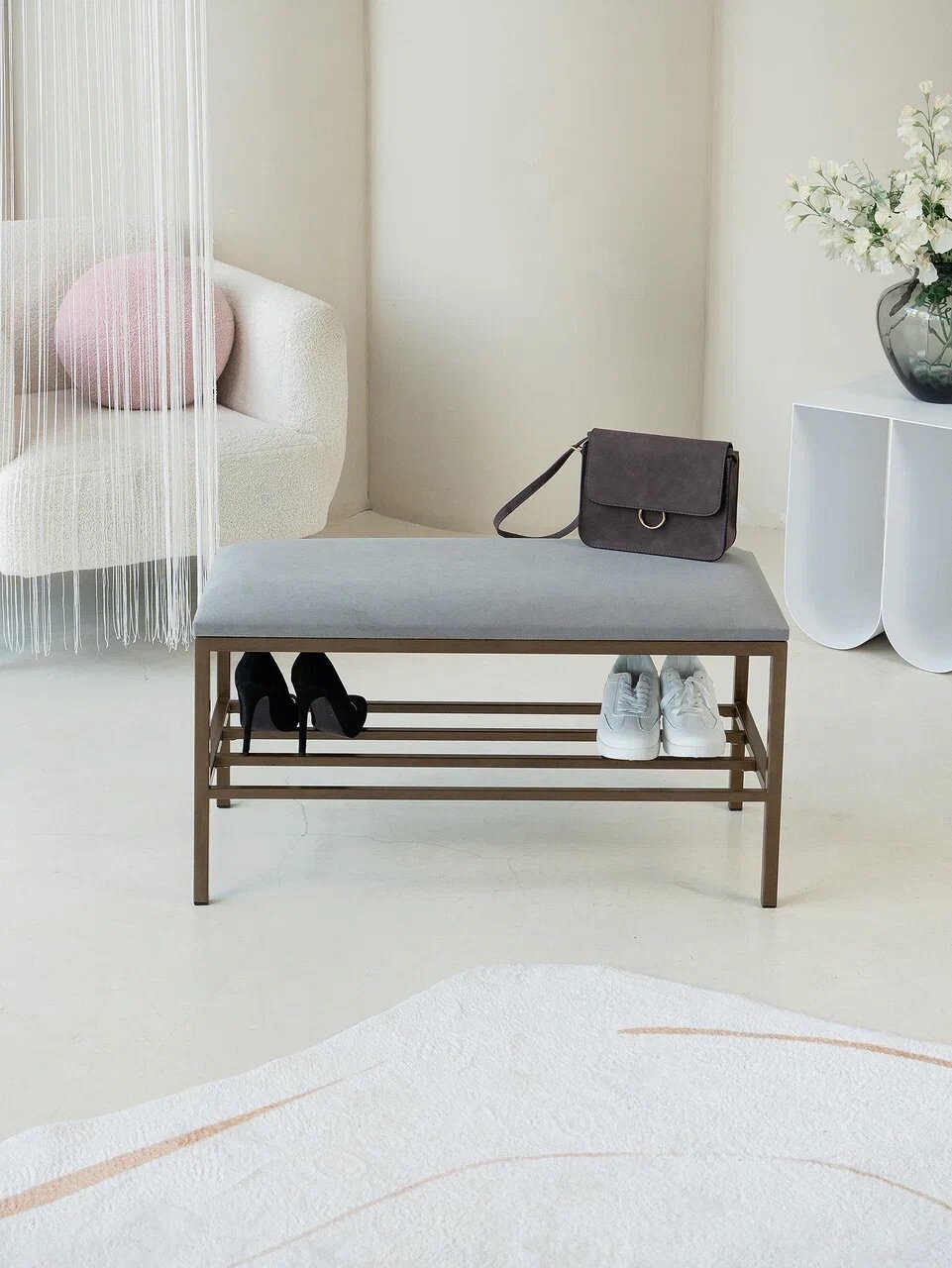 Банкетка-обувница с мягким сиденьем и полками для обуви 80х35х39см