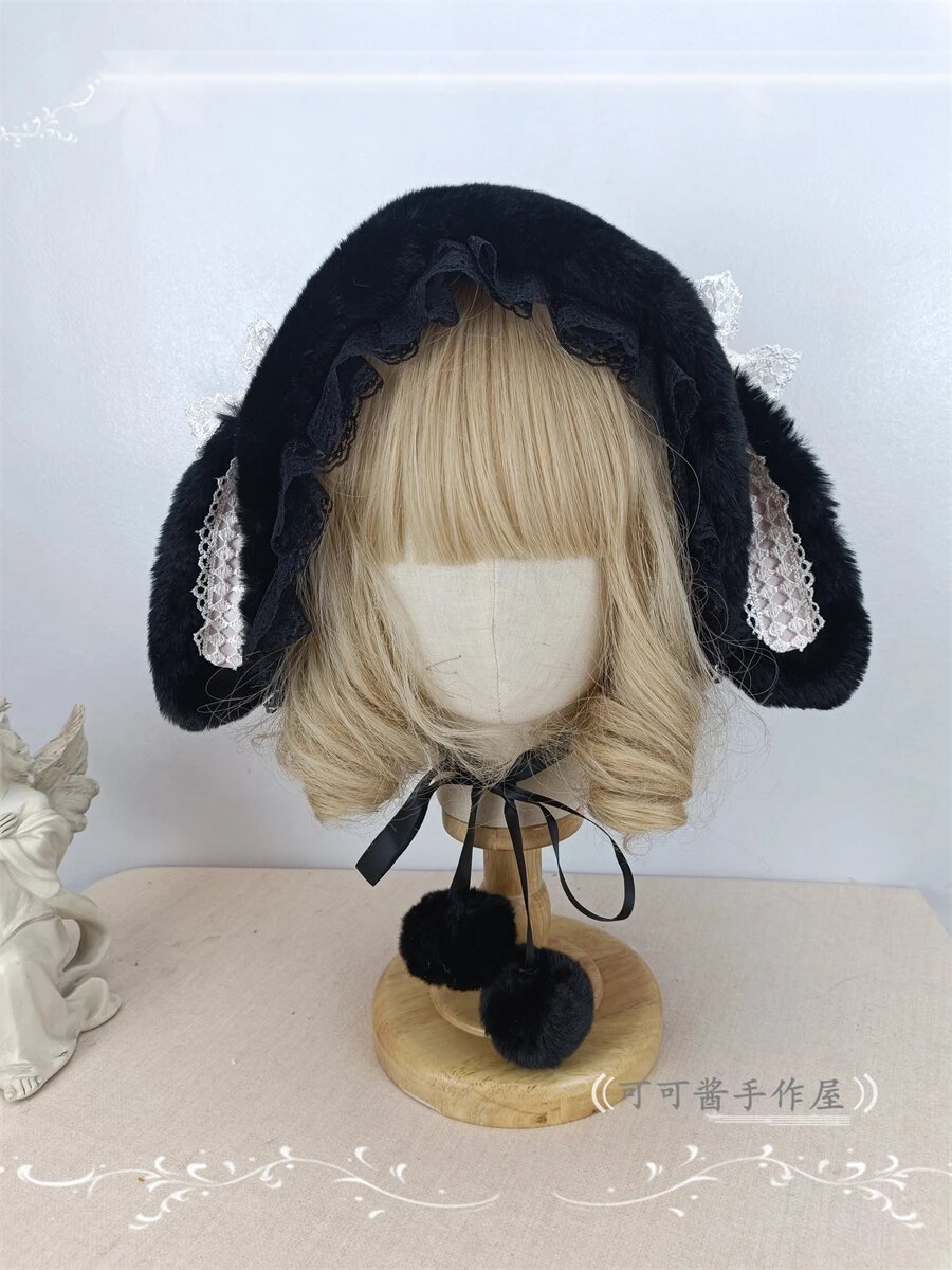 Хлопковые плюшевые шапки с кроличьими ушками Черный, Black Pink Cochlear