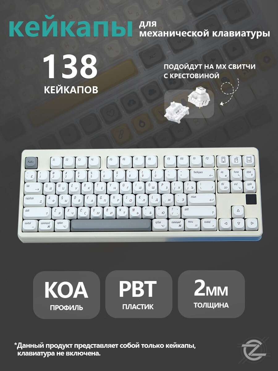 Кейкапы для механической клавиатуры русские, Mac Style кейкапы koa, кейкапы pbt, кириллица