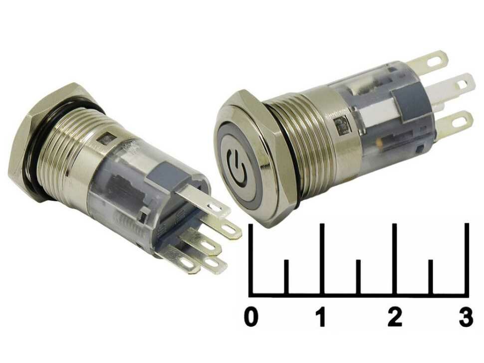 Кнопка LAS2-AGQ-11ZET/R/N с фиксацией антивандальная металл (16мм) 5 контактов
