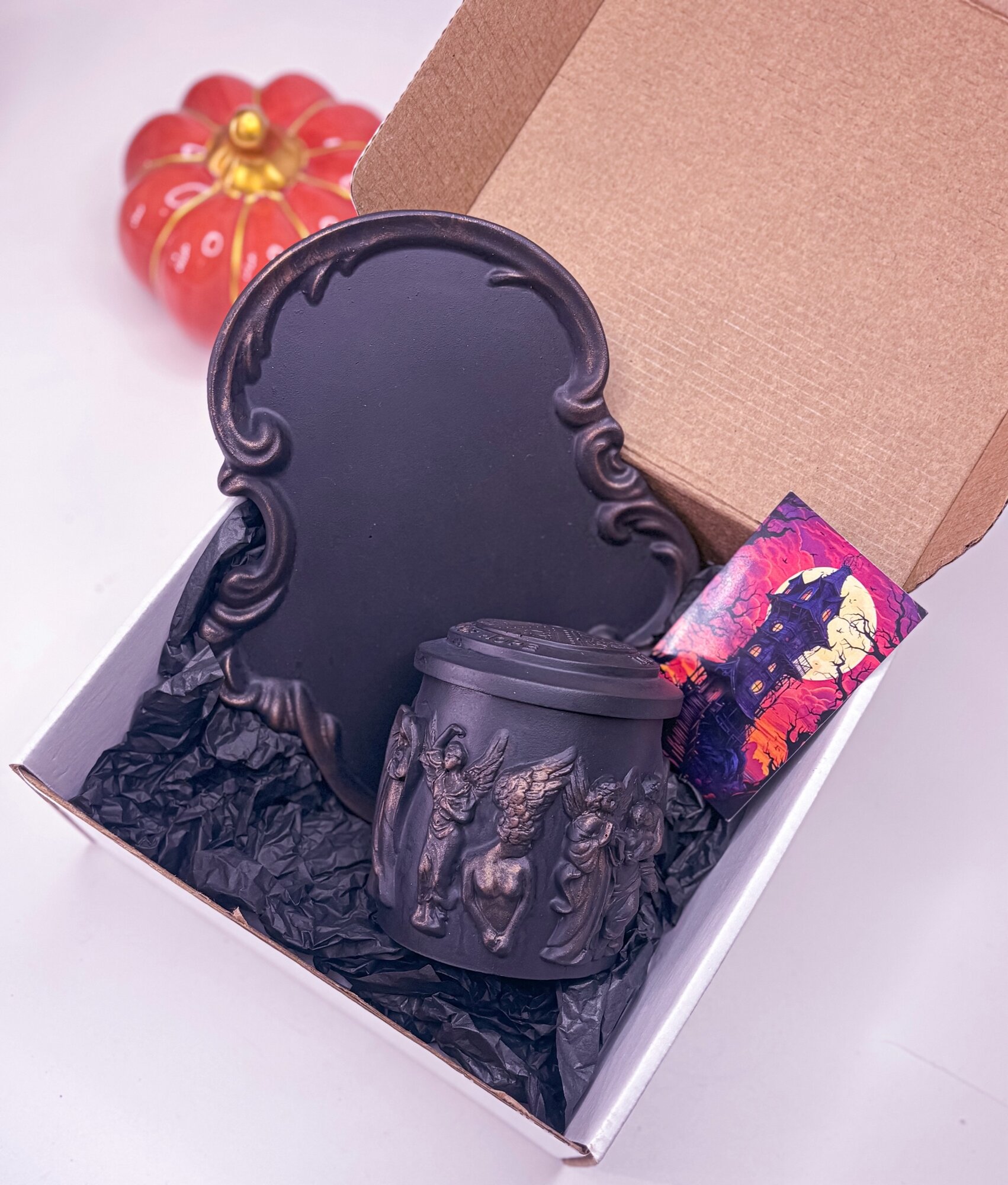 Интерьерный набор для декора дома , шкатулка и подставка , из гипса, ручная работа