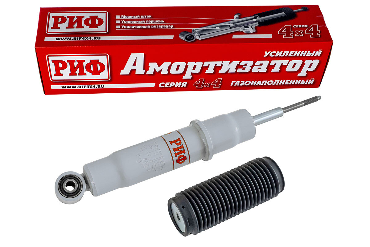 Амортизатор усиленный РИФ передний газовый Mitsubishi Pajero III/IV 2000+ штатный и лифт 0-40 мм