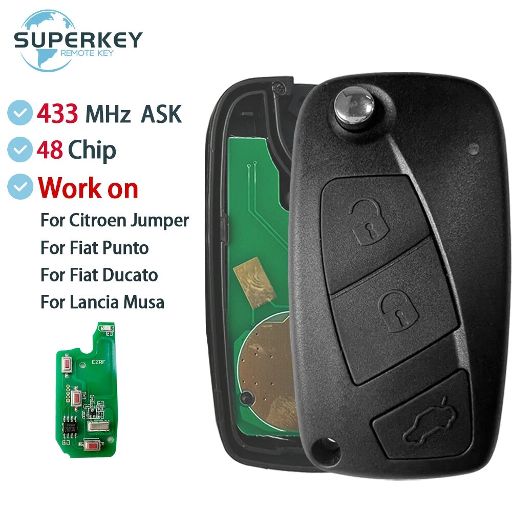 3 кнопки дистанционного ключа автомобиля 434 МГц Megamos ID48 для Fiat Bravo Linea Punto Musa Ducato Ypsilon Daily PEUGEOT BOXER Citroen Jumper