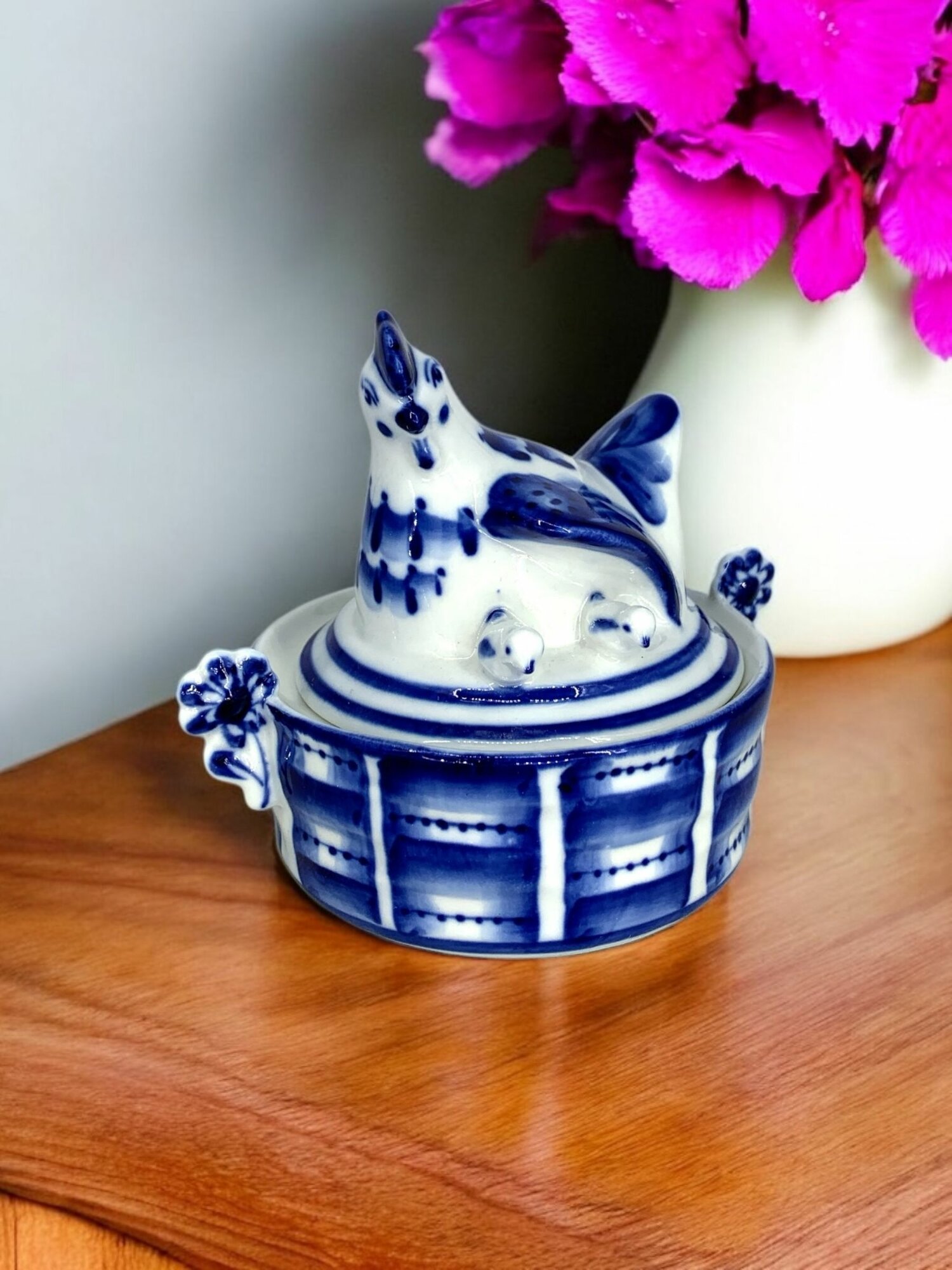 Солонка "Курочка" 170 мл гжель фарфор ручная работа