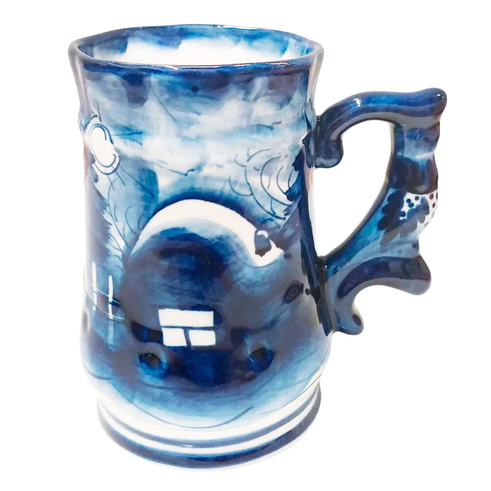 Фарфоровая кружка, "Морозный домик", Ручная работа, (Гжель)