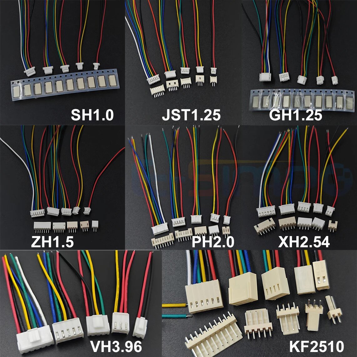 Комплект кабелей E-SIMPO 10 шт, разъемы SH1.0 JST1.25 ZH1.5 PH2.0 XH2.54 мм 2/3/4/5/6/7/8/9/10P 20 см 4п, SH1.0mm