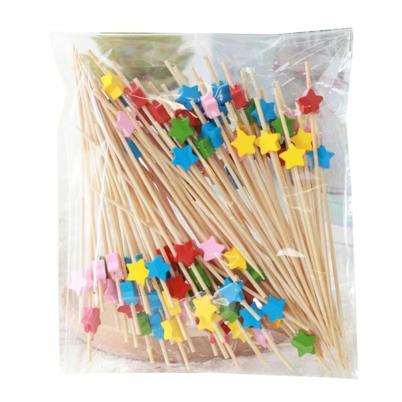 100 шт. Бамбуковые палочки для украшения коктейлей, - Красочный пятиугольный