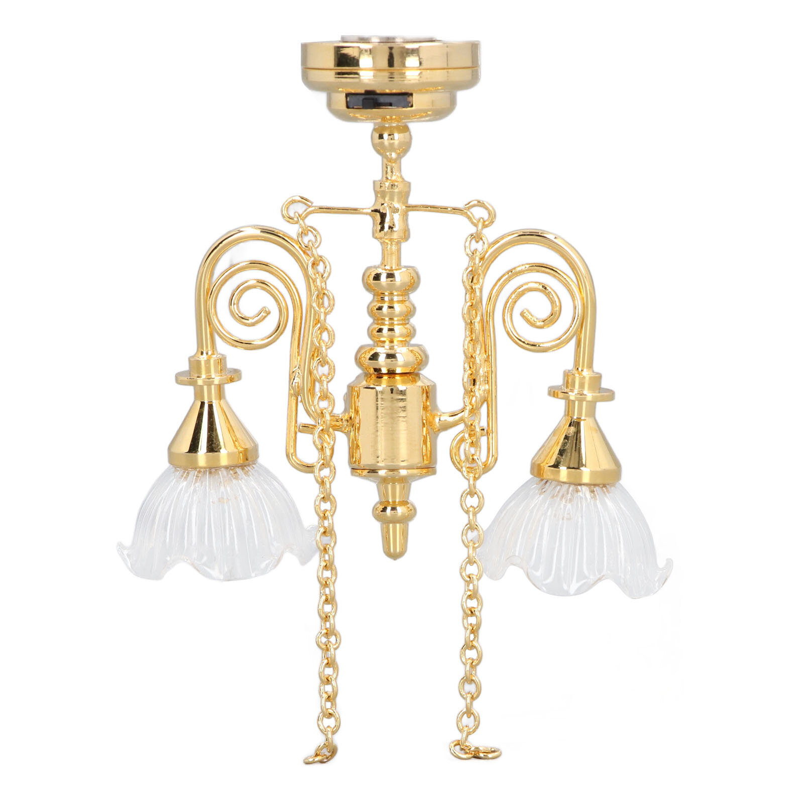 Dollhouse Ceiling Light Multipurpose Retro Exquisite Simulation Innovative Double Head Flower 1:12 Scale Miniature Lamp Gold