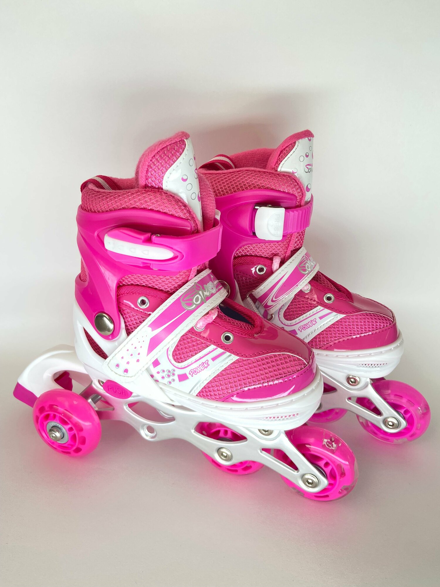 Роликовые коньки детские раздвижные размер 31-34 светящееся колесо фиолетовые