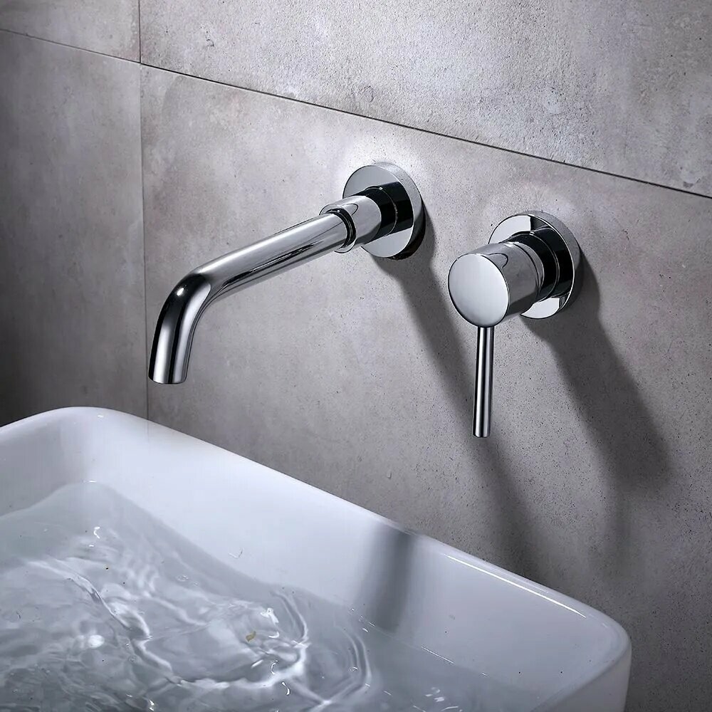 Встраиваемый смеситель для раковины / умывальника, настенный, латунь, поворотный излив, однорычажный, хром