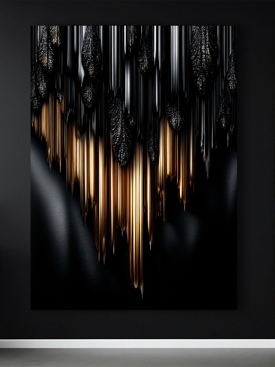 Картина на стену для интерьера - "Абстракция в черно-золотых тонах" , 20х30 см.