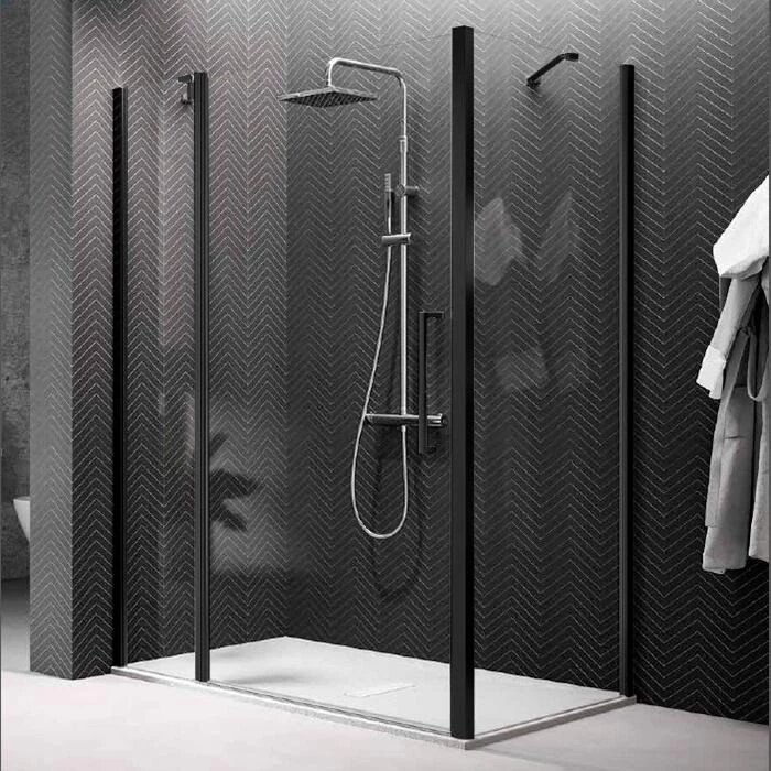 NOVELLINI YOUNG Боковая стенка 890-910х2000 мм, для установки с дверью, профиль черный матовый, сте