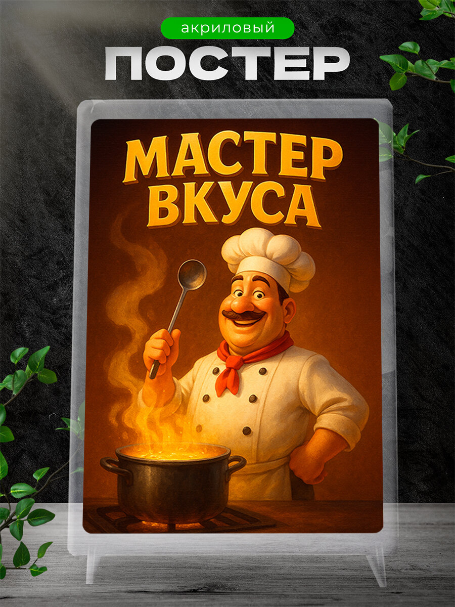 Акриловый постер, открытка на подставке с цветным принтом на подставке в подарок ко дню повара