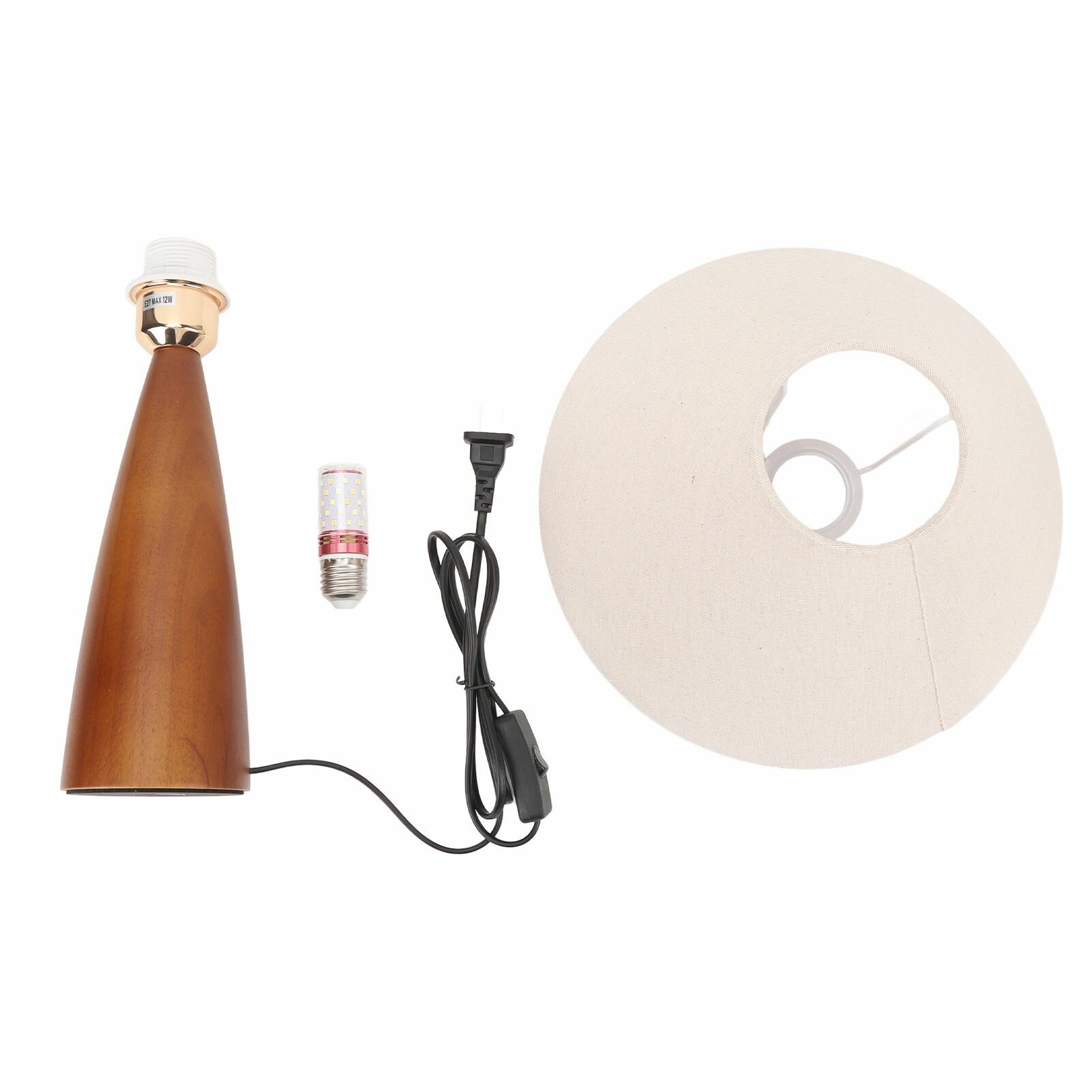 Винтажная LED настольная лампа с льняным абажуром и деревянной основой, для спальни и гостиной