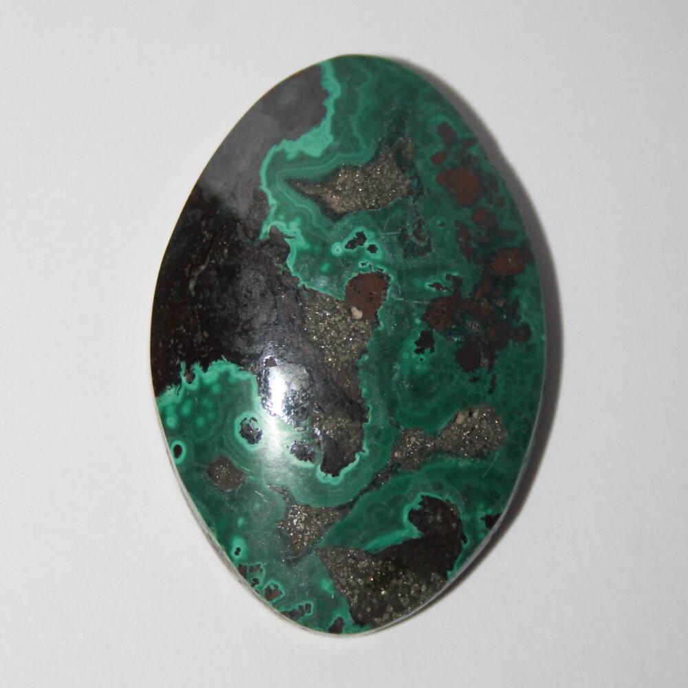 Малахит кабошон, натуральный камень, 39х26х4 мм, Урал, "True Stones"