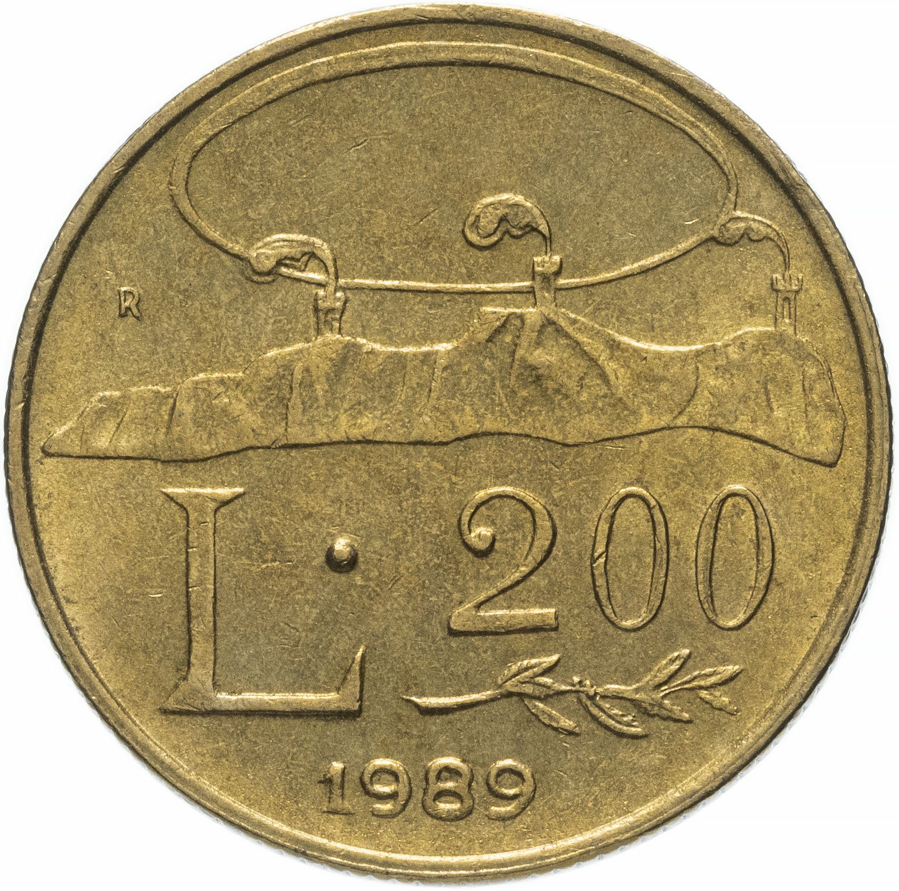 Сан-Марино 200 лир lire 1989 "Шестнадцать веков истории", Бронза, в сохранности AU-UNC