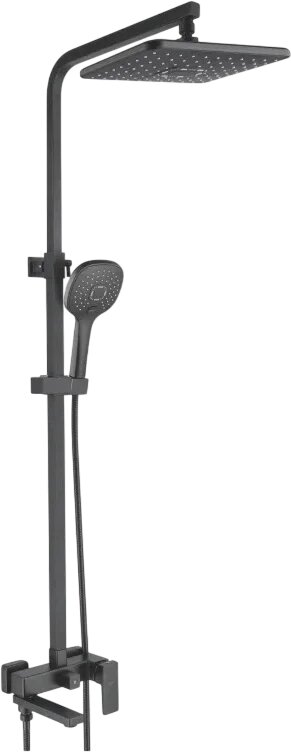 Душевая стойка Rose R2836H со смесителем, черная, матовая, душевая система с тропическим душем, с изливом, с девиатором, с лейкой, латунная, рычаг сбоку