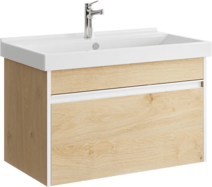 Тумба под раковину без столешницы Aqwella Urban подвесная, светлое дерево, матовая, из ЛДСП, тумба для ванной, с ящиками, с доводчиками, лофт