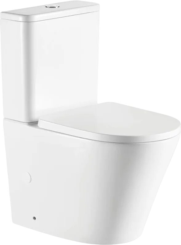 Унитаз-компакт напольный WesnaArt Ray 104-RAY11 с микролифтом, безободковый, фарфоровый, антивсплеск, белый, с нижним подводом овальный