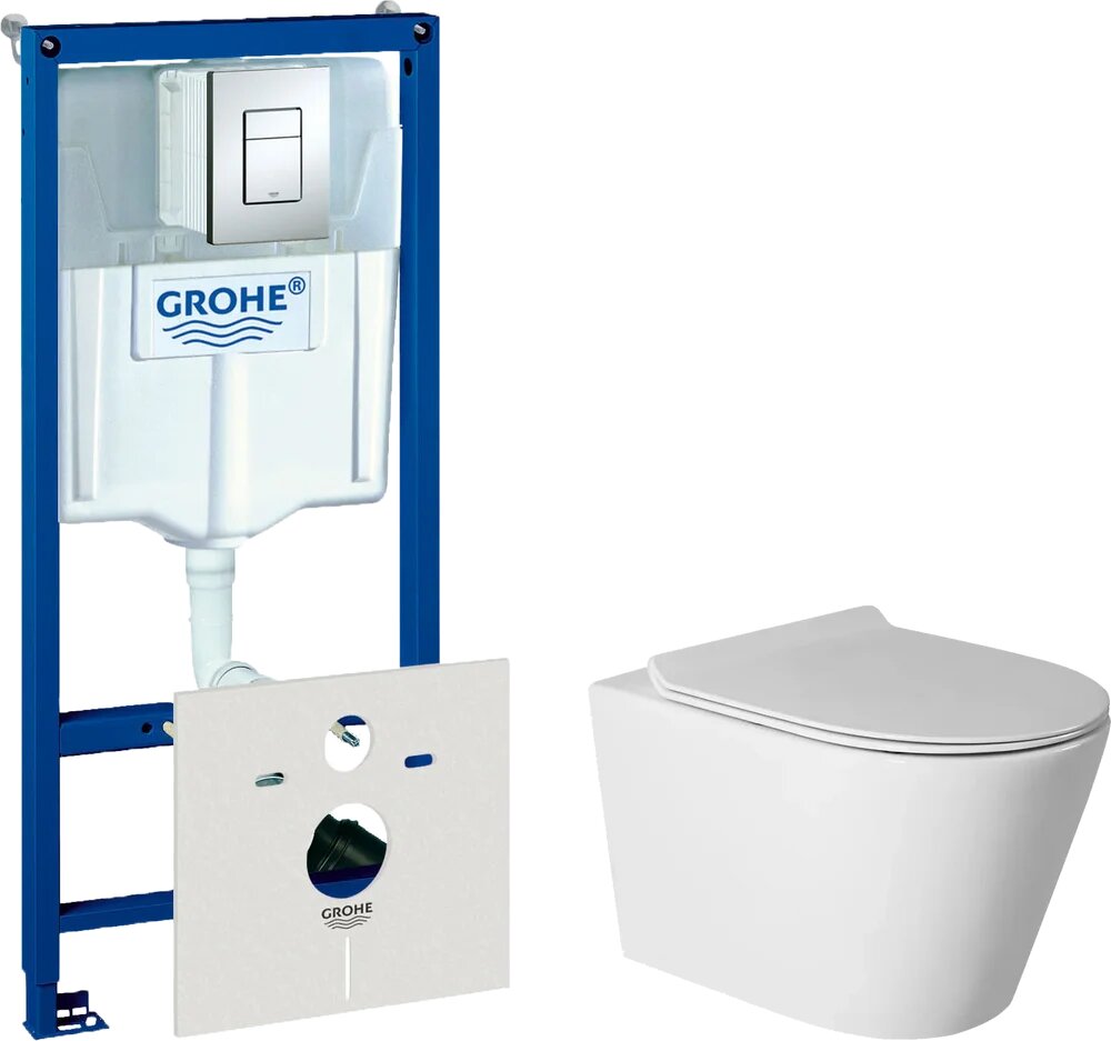 Комплект Унитаз подвесной BOND Oval F03-10 безободковый, с микролифтом / Система инсталляции для унитазов Grohe Rapid SL 38772001, 3 в 1 с кнопкой см