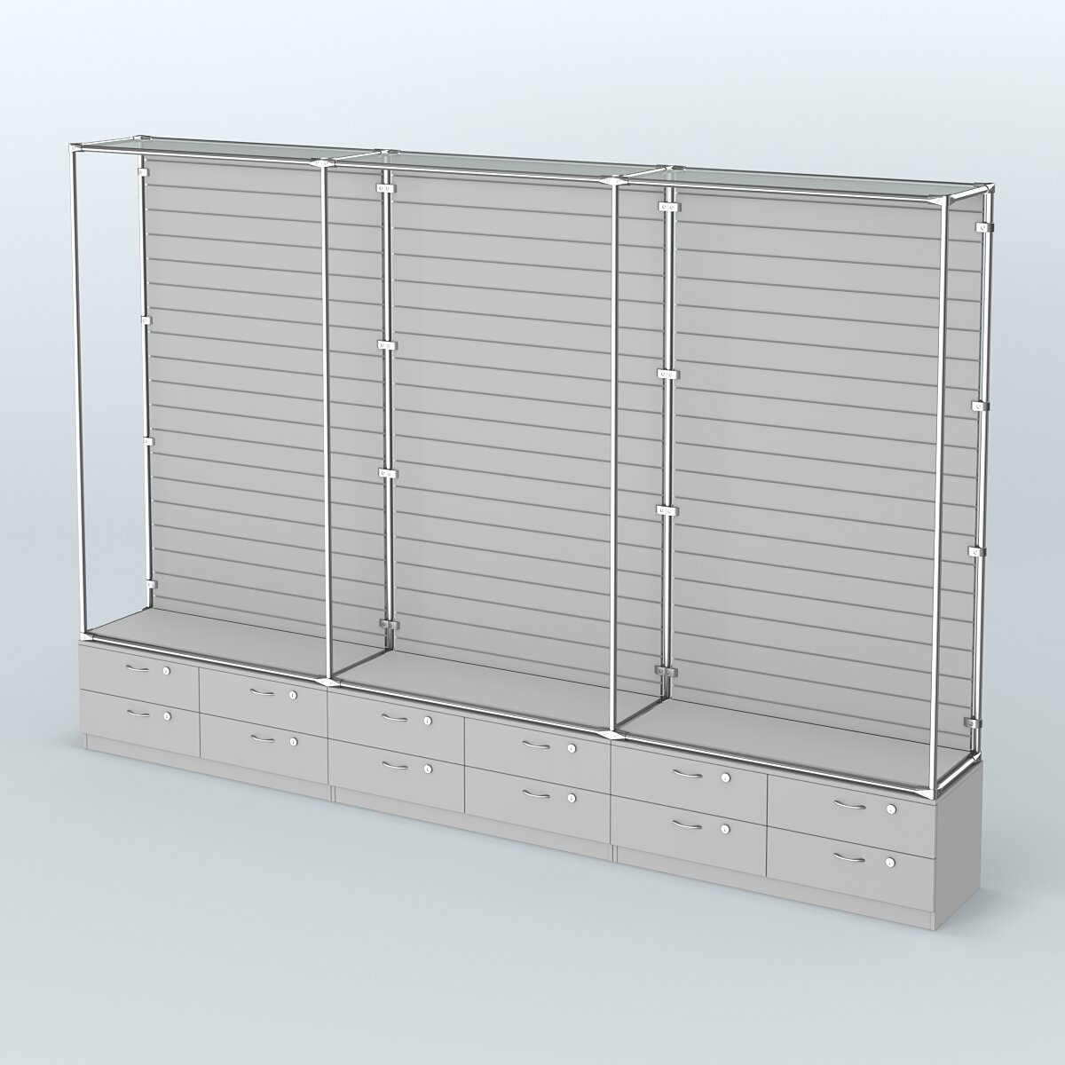 Торговая система хром (задняя стенка - Экономпанель) №9 с тумбами Т-14, Серый