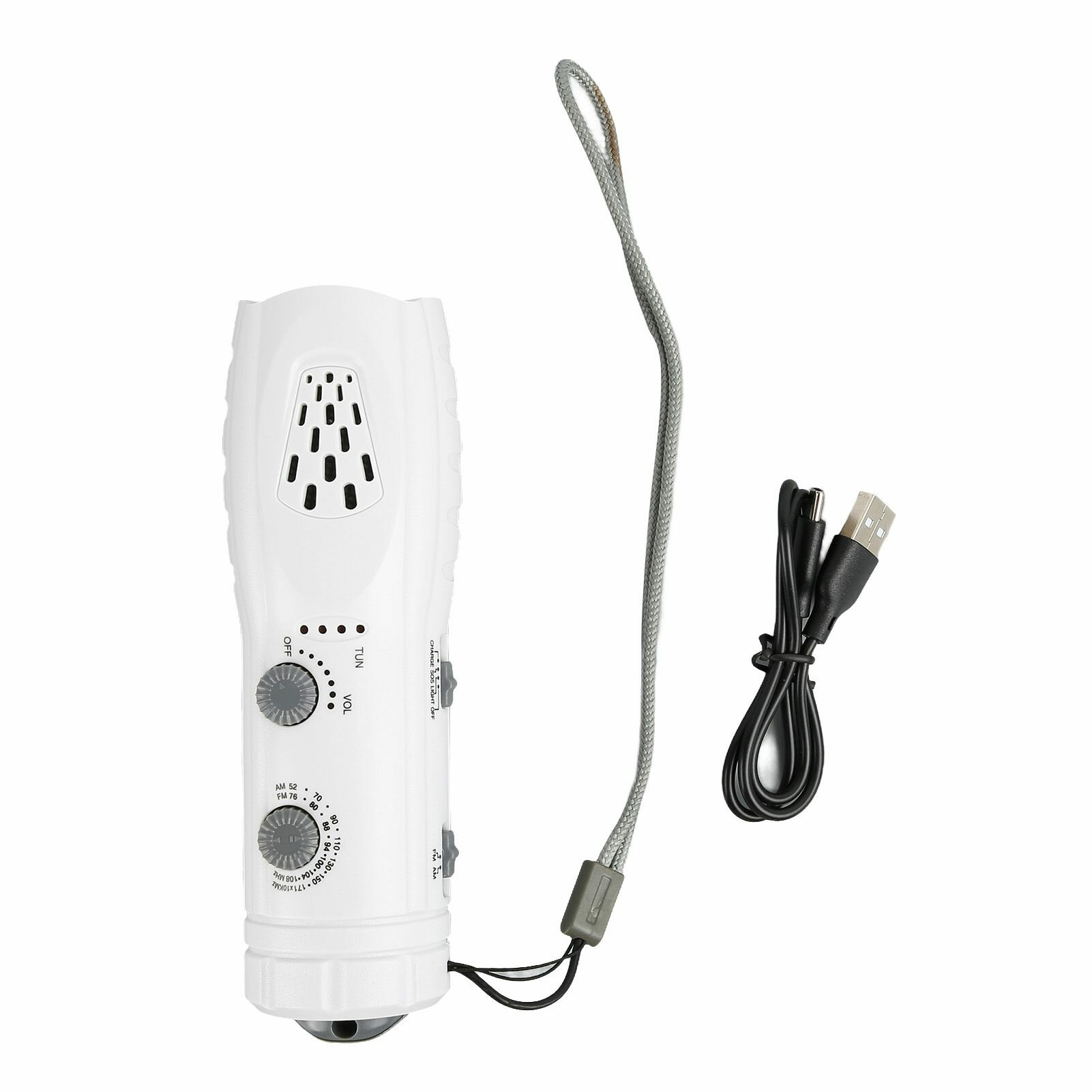 Ручной кривошипный фонарь-радио, AM/FM, SOS, дом/ outdoor, белый, многофункционально
