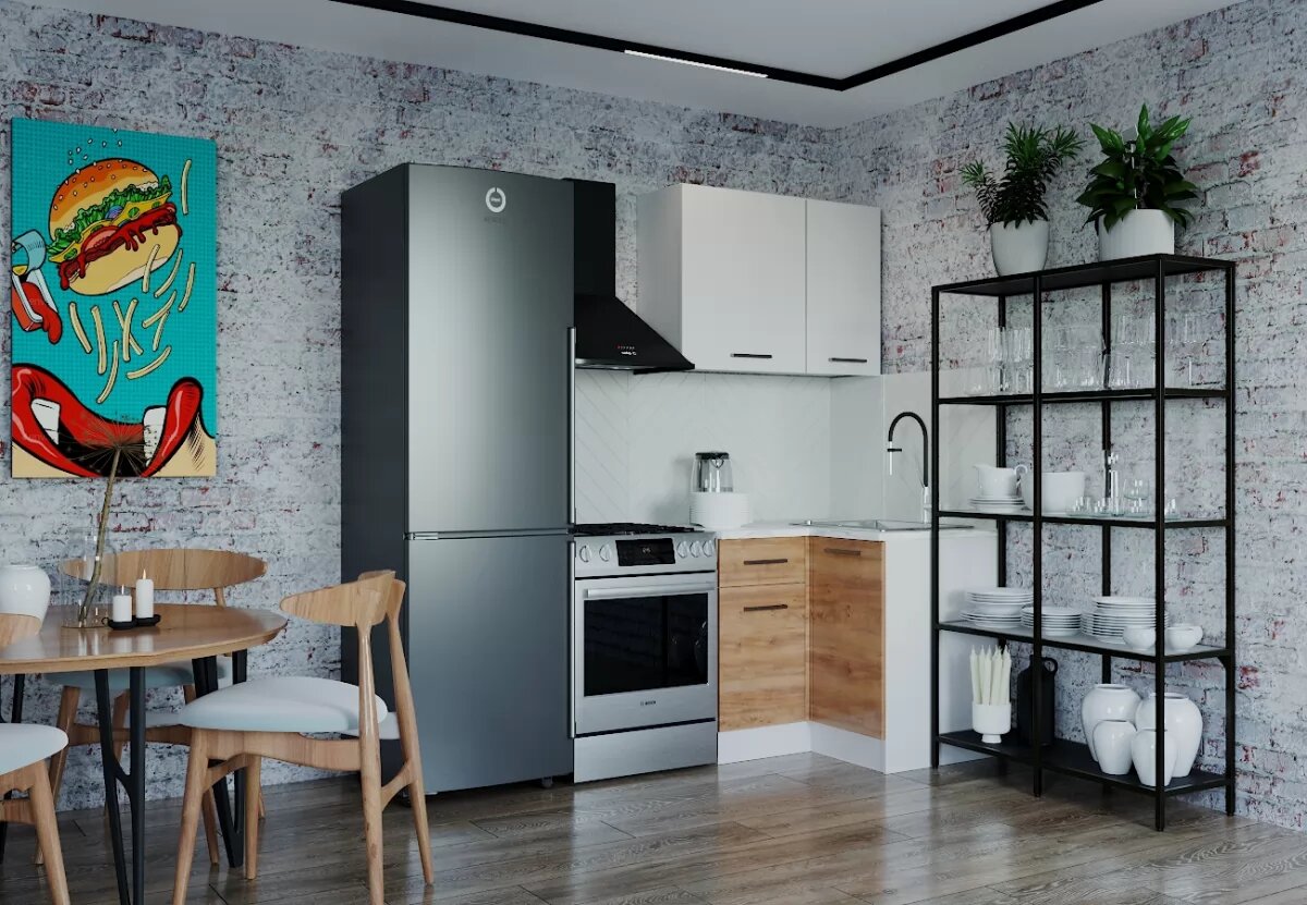 Кухонный гарнитур Sanvut угловой Лада 1000х1000 столешница 26 мм, каркас ЛДСП, фасад ЛДСП, Белый/Жемчуг/Дуб крафт