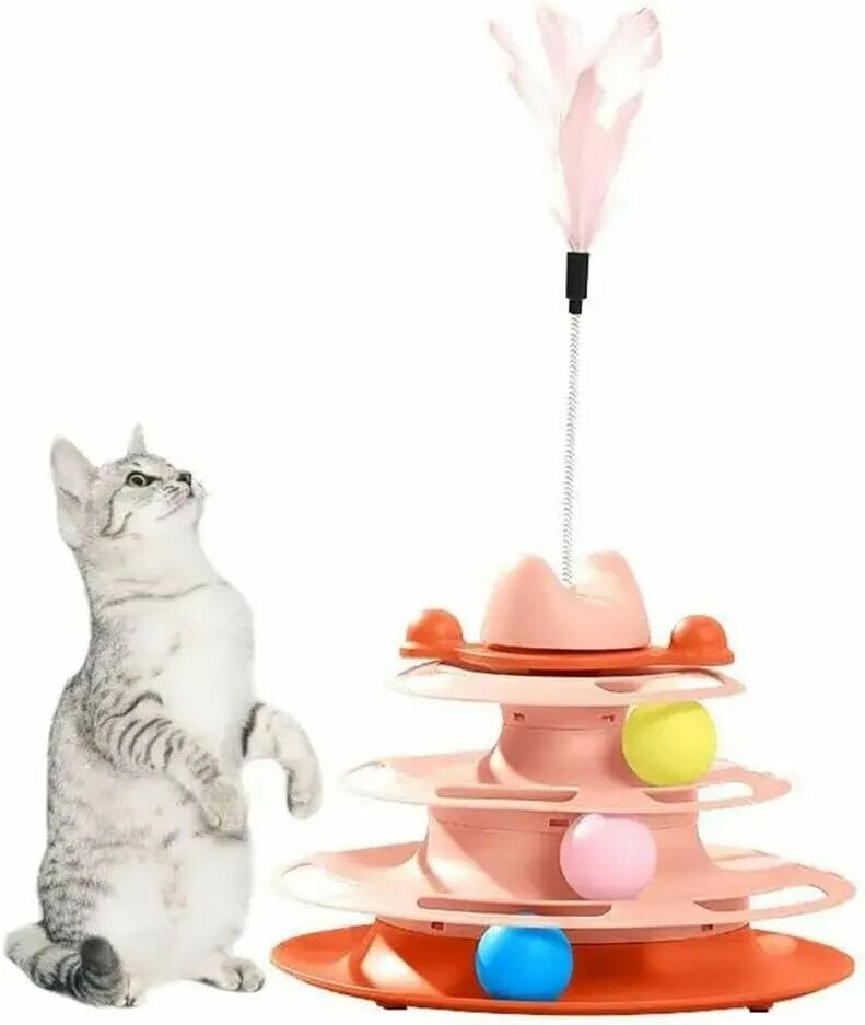 Пирамидка игра для кошки / Игрушки для животных башня, серый, пирамида для кошек