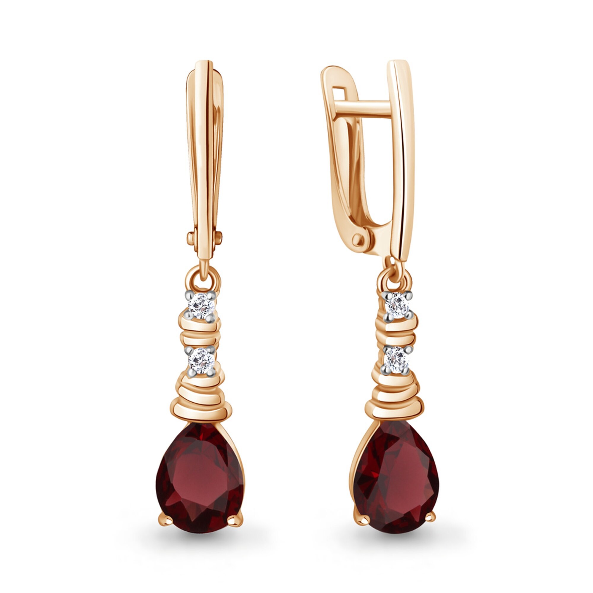 Серьги, серебро, 925 проба, золочение, фианит, гранат