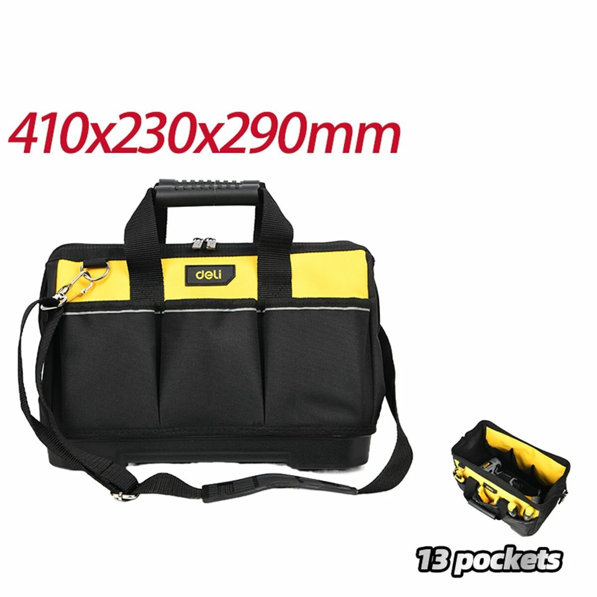 Сумка для инструментов с жестким пластиковым дном Deli DL586120 (410х290х240мм, 12 карманов, ткань Oxford 600D)