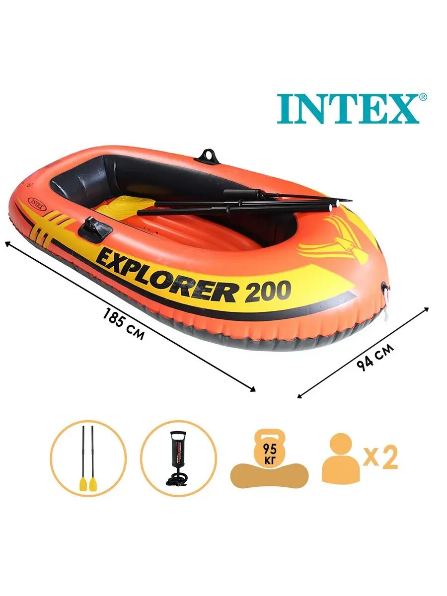 Лодка надувная детская двухместная с вёслами и насосом