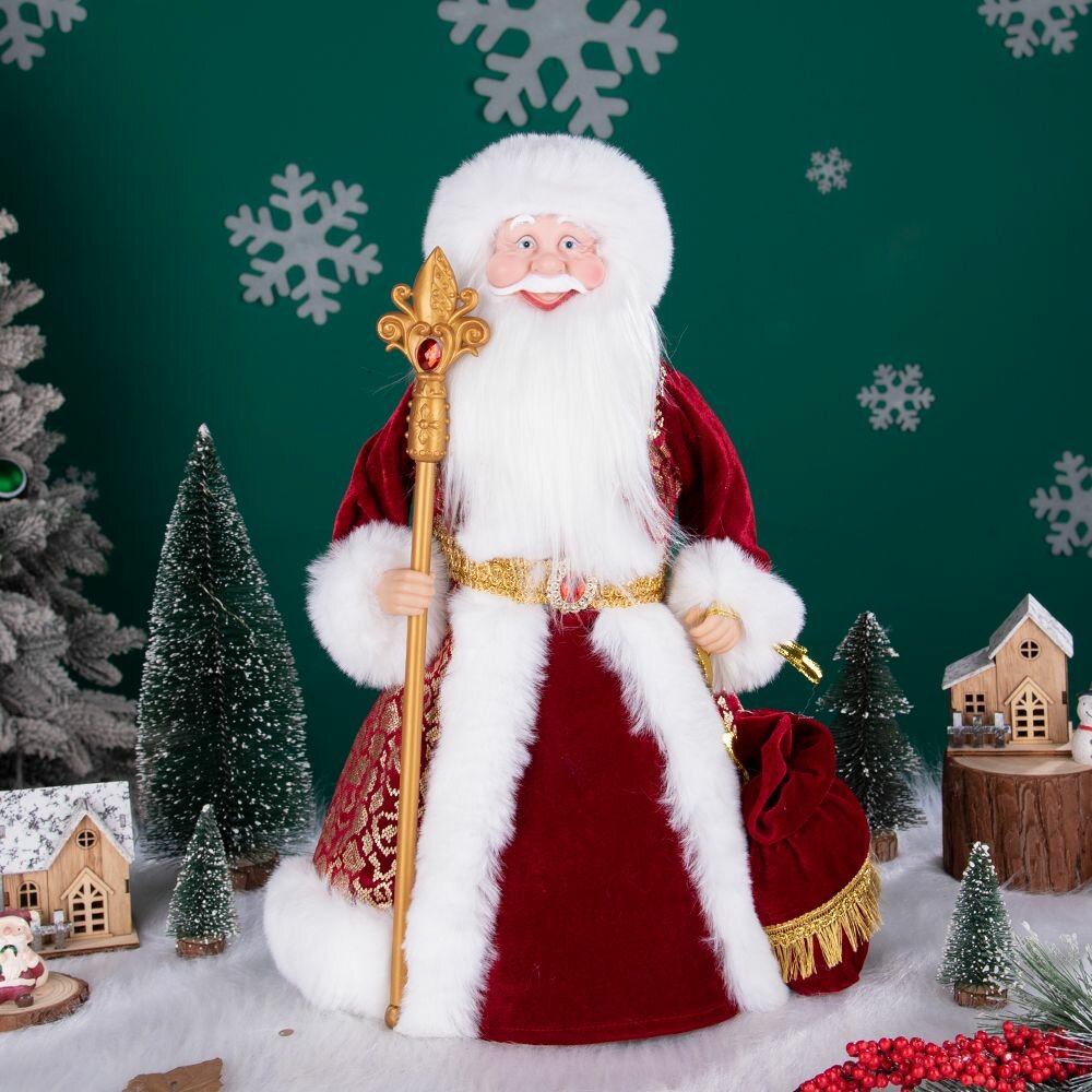Фигурка Дед Мороз Поющая 50 см в золото шубке под елку в новый год