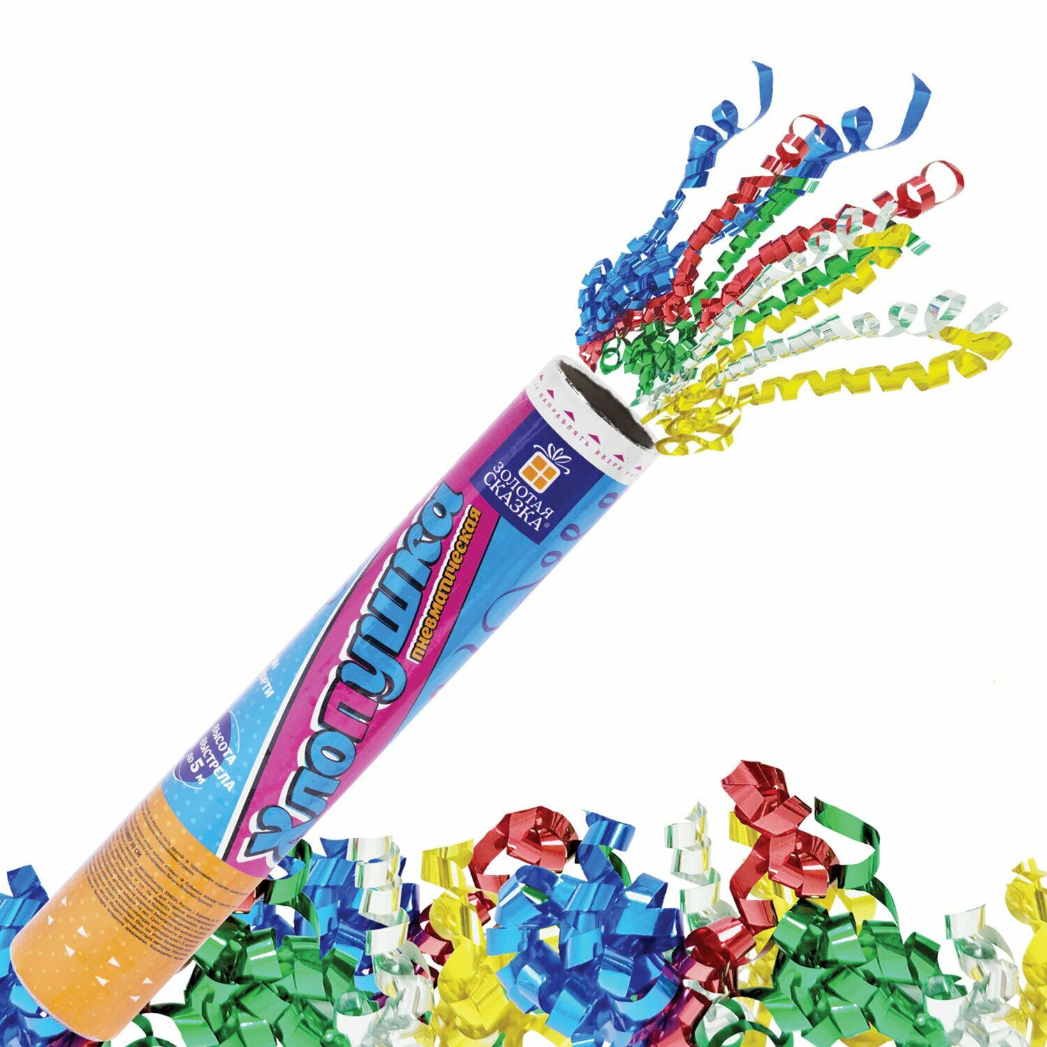 Упаковка 12 шт. Хлопушка пневматическая 30 см "Серпантин" фольга, конфетти ассорти, золотая сказка, 592467