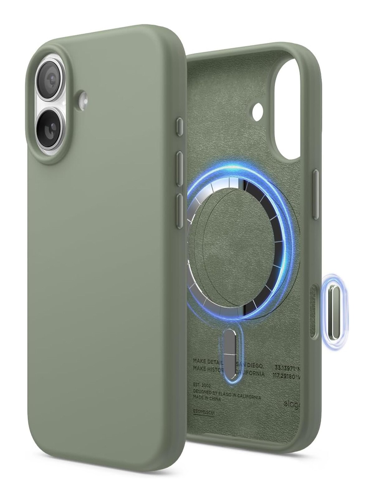 Elago силиконовый чехол для iPhone 17, Magnetic Silicone Khaki Green (MagSafe)