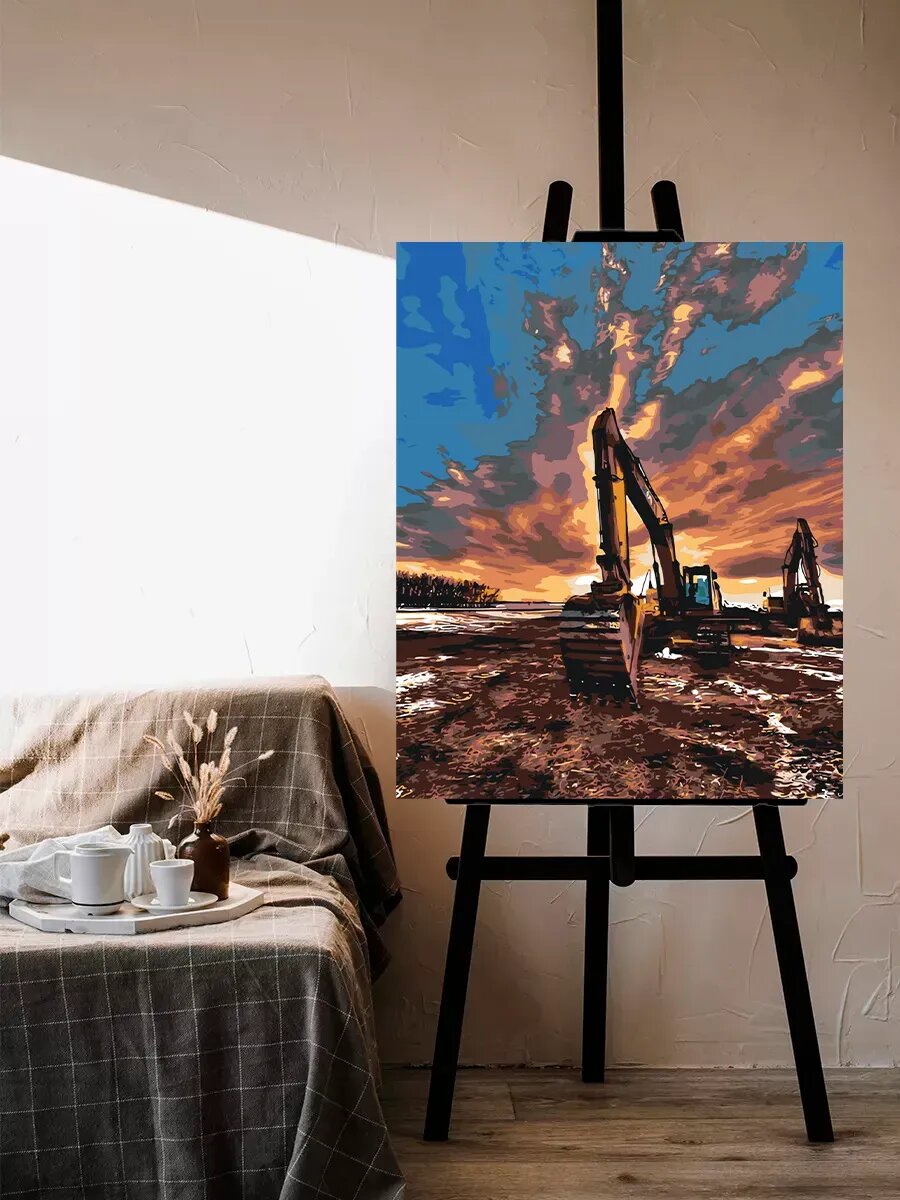 Картина по номерам Экскаватор Строительная Техника