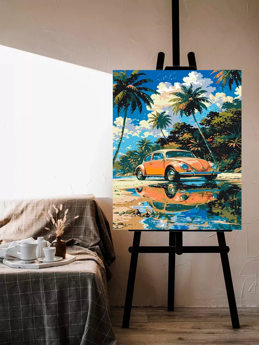 Картина по номерам Ретро Фольксваген Жук Пальмы