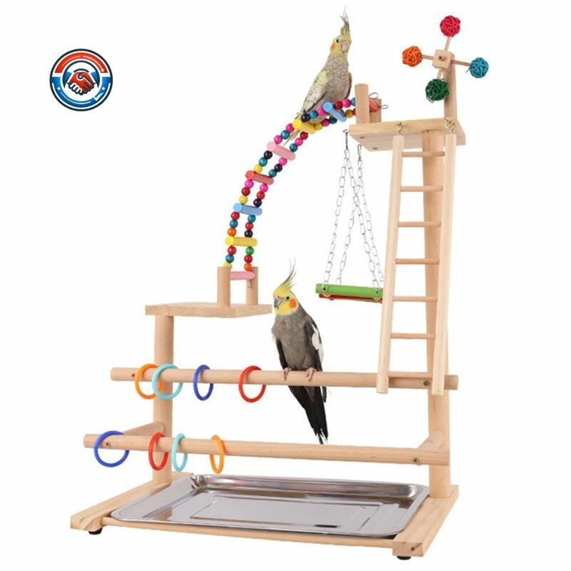 Игровой комплекс для попугаев, лазалка-качалка с кормушками, деревянная игровая площадка для конур и корелл, переносная стойка для общения с птицей
