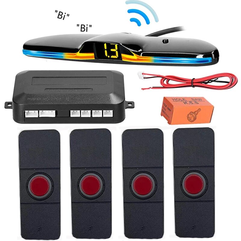 13 мм плоские датчики, 4 датчика, комплект датчиков парковки автомобиля, обратный резервный радар, звуковая сигнализация, индикатор, зонд, система постоянного тока 12 В, Red sensors