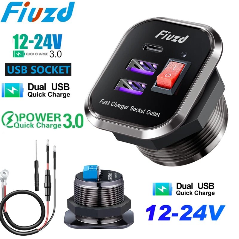 12 В 24 В быстрая зарядка USB розетка 3,0 розетка 12 В автомобильное USB зарядное устройство быстрой зарядки QC3.0 автомобильная розетка адаптер для RV Boat AAC