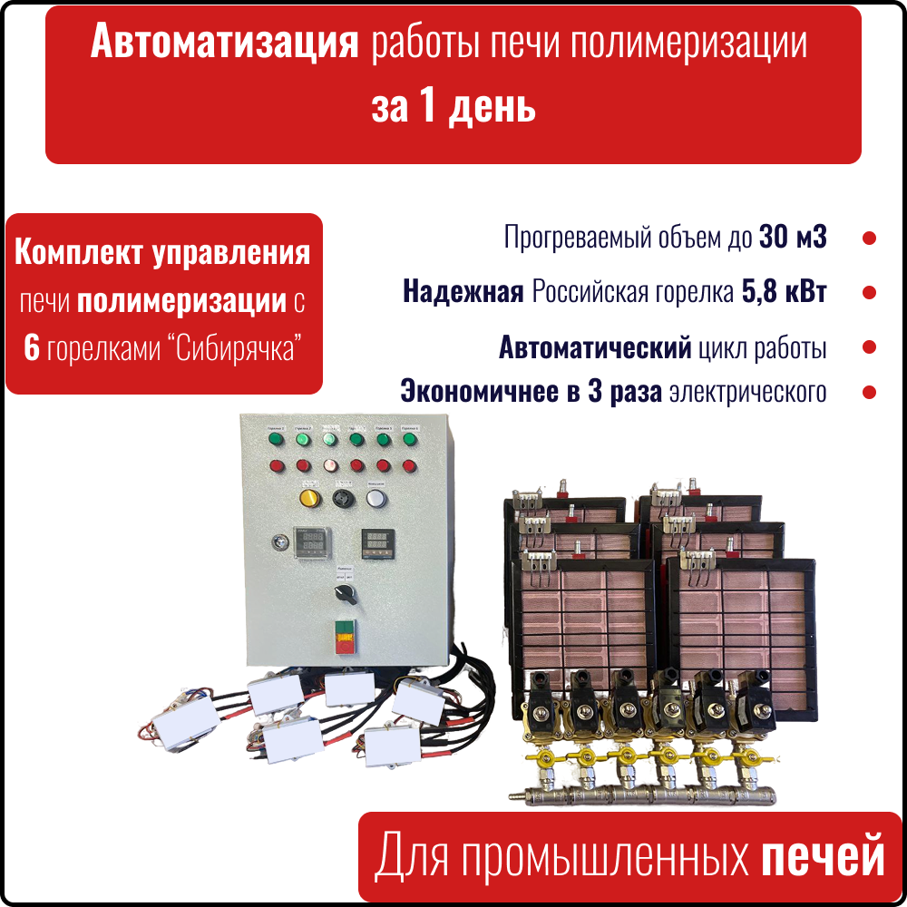 Комплект управления печи полимеризации на 6 газовых горелок «Сибирячка» ГИИ-5,8