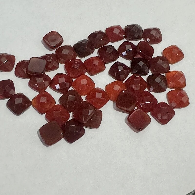 PANGEM-оптовая продажа, 2 шт./лот, натуральный красный сердолик, агат, 10 мм, граненый квадратный драгоценный камень, кабошон, подушечки, бусины, ювелирное кольцо, лицо