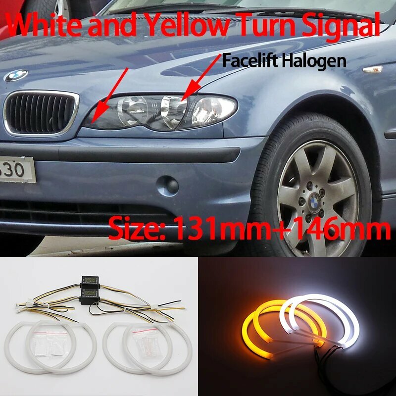 Светодиодные кольца ангельских глаз для BMW E46, White/Yellow, 131x146mm